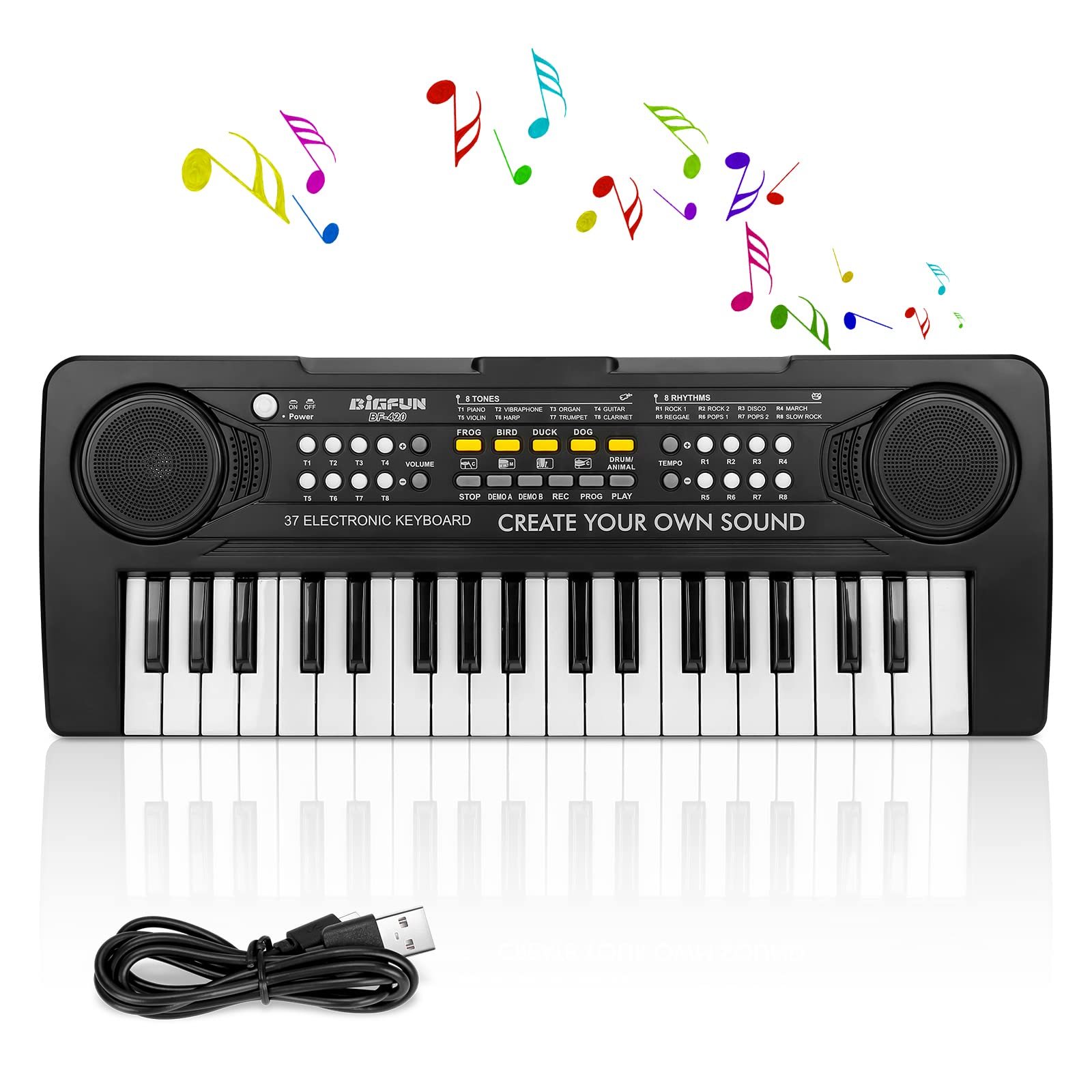 TOQIBO Kids Piano Keyboard, 37 Keys Electronic Piano for Kids Portable Multi-Function Musical Instruments Birthday Educational Gift Toys for 3 4 5 6 7 8 Year Old Boys Girls Children Beginner (Black)