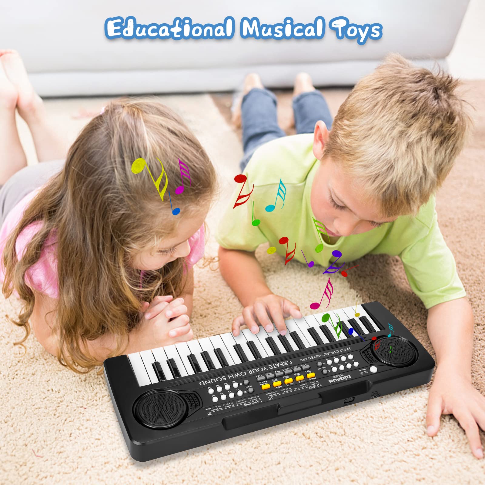 TOQIBO Kids Piano Keyboard, 37 Keys Electronic Piano for Kids Portable Multi-Function Musical Instruments Birthday Educational Gift Toys for 3 4 5 6 7 8 Year Old Boys Girls Children Beginner (Black)