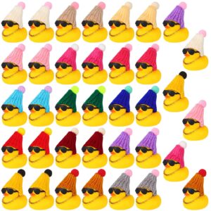 36 pcs mini rubber ducks glow in the dark rubber frogs baby shower tiny rubber ducks bulk, float bath toys bathtub duckies mini frogs for shower birthday party favors carnival gift (hat style)