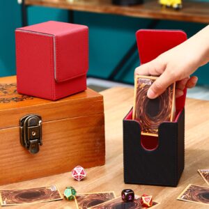 6 Pack Leather Deck Card Boxes 100+ Card Deck Game Box Magnetic Playing Card Deck Card Storage Box for 100 Plus Cards Compatible with MTG TCG (White,Black,Black Red,Red,Yellow,Purple, Vertical)