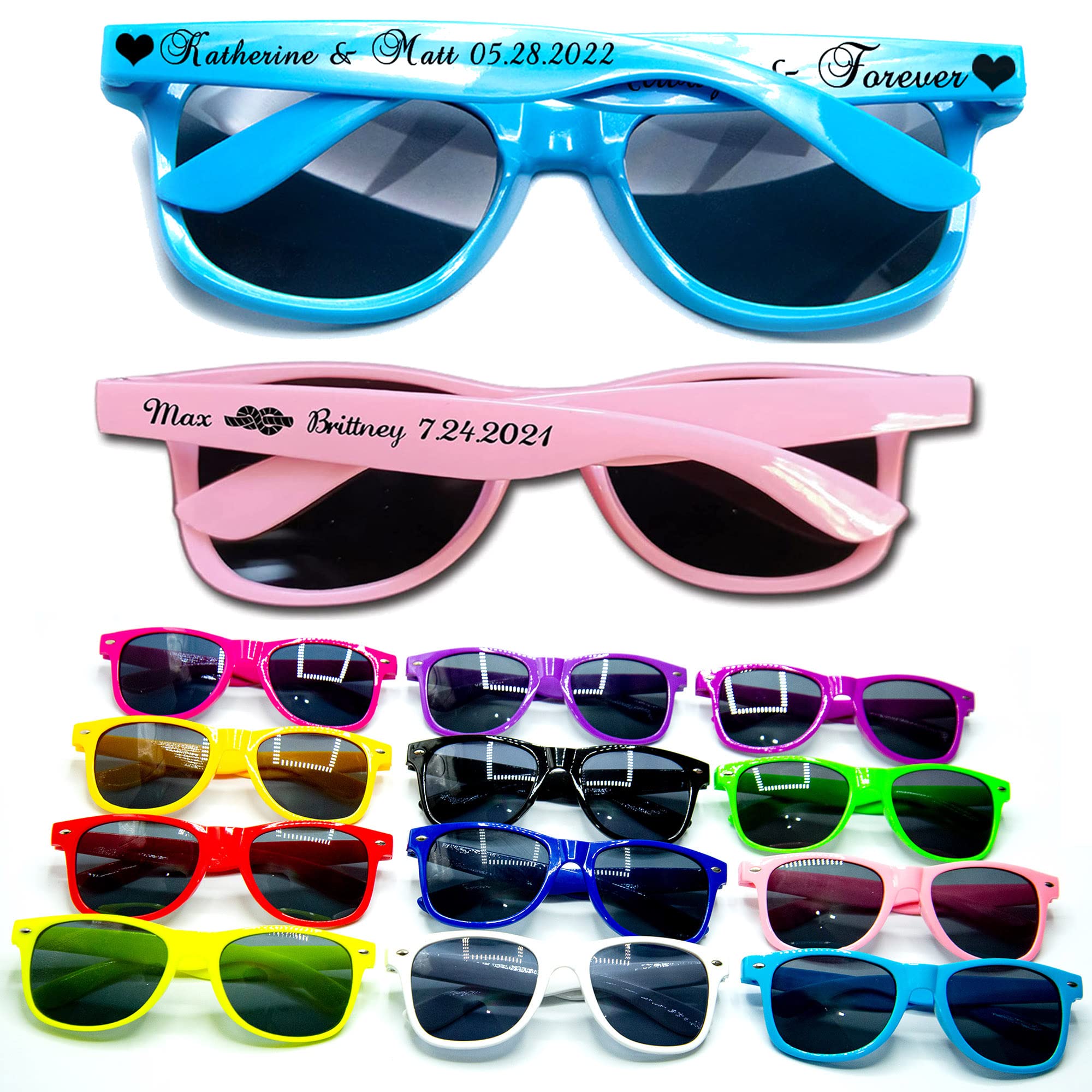 100pc Personalized Wedding Sunglasses Bulk for Guests Party Favors,Custom Personalized Logo Sunglasses Womens Men,Wedding Bridesmaid Sunglasses Gifts,Bachelor Party Favors Set （Mixed）