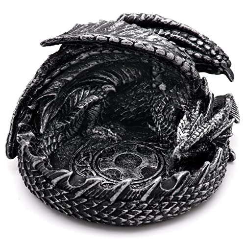 Haxtec Dragon Dice Jail Guardian DND Dice Tray Holder Dungeons and Dragons Accessories Novelty DM RPG Gift Dragon Statue Decor(Antique Silver)