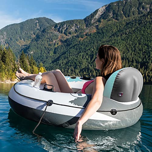 Intex River Run 53 Inch Inflatable Floating Water Tube Lake Pool Ocean Raft & River Run II Inflatable 2 Person Pool Tube Float w/ Cooler & Repair Kit