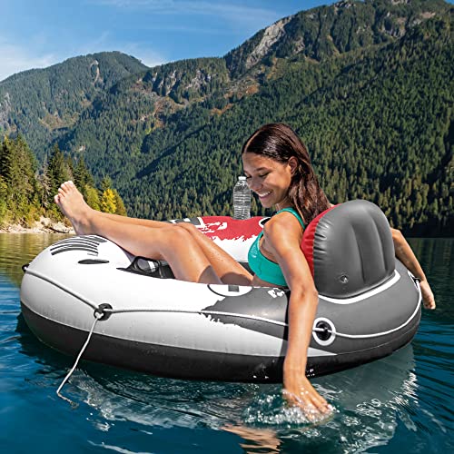 Intex River Run 53 Inch Inflatable Floating Water Tube Lake Pool Ocean Raft & River Run II Inflatable 2 Person Pool Tube Float w/ Cooler & Repair Kit