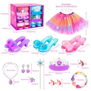 HAMSILY Princess Dress Up Shoes Set for Toddler Jewelry Boutique Kit, 3 Themes of Unicorn Mermaid Ice Princess Costumes Set, Pretend Play Gifts for Little Girls Aged 3-6 Years Old