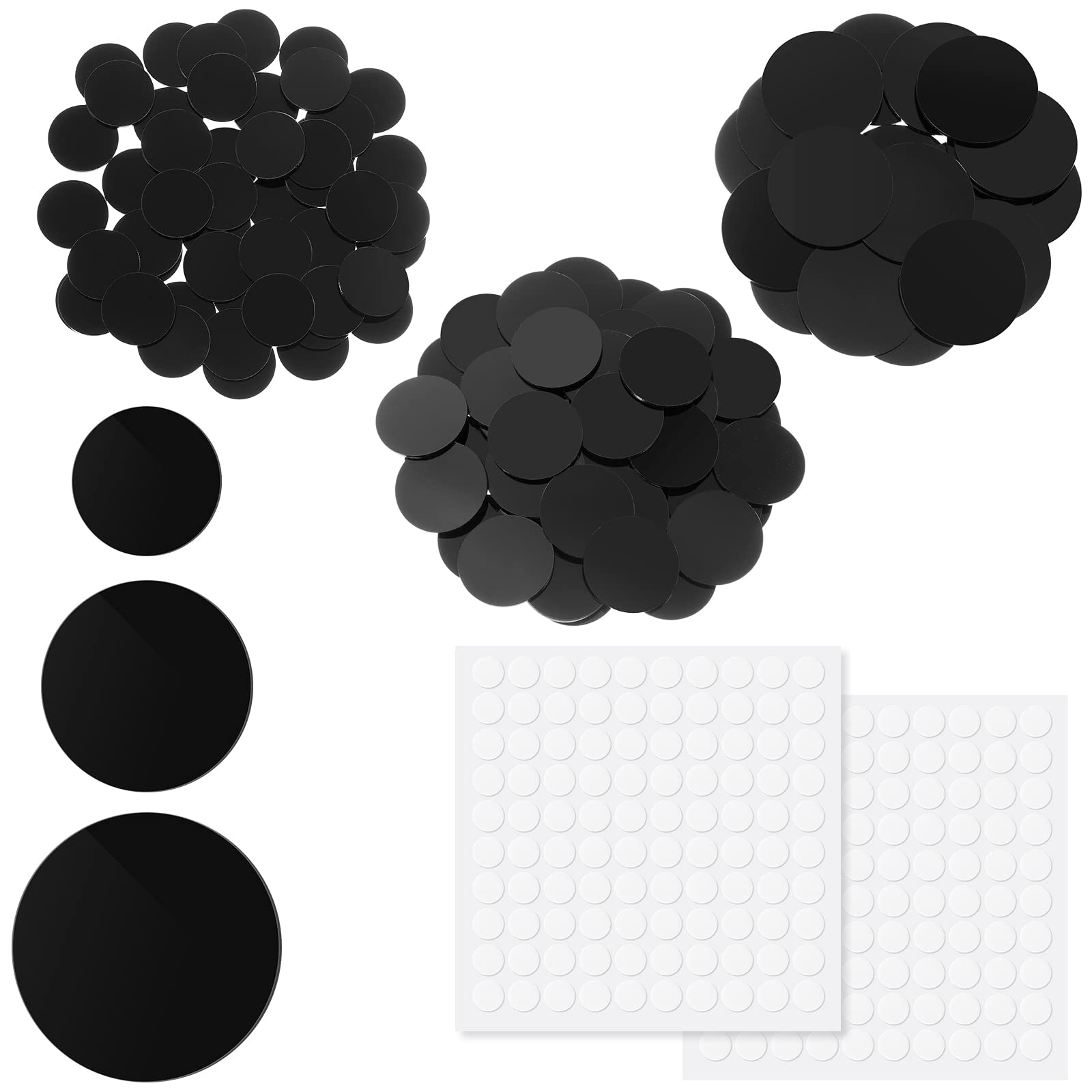 Yerliker 120 Pcs Acrylic Miniature Bases, 25mm 35mm 45mm Round Model Bases 2mm Thick Circular War Figure Bases, with Mini Clear Round Tapes for Gaming Miniatures Collectible War Table Game(Black)