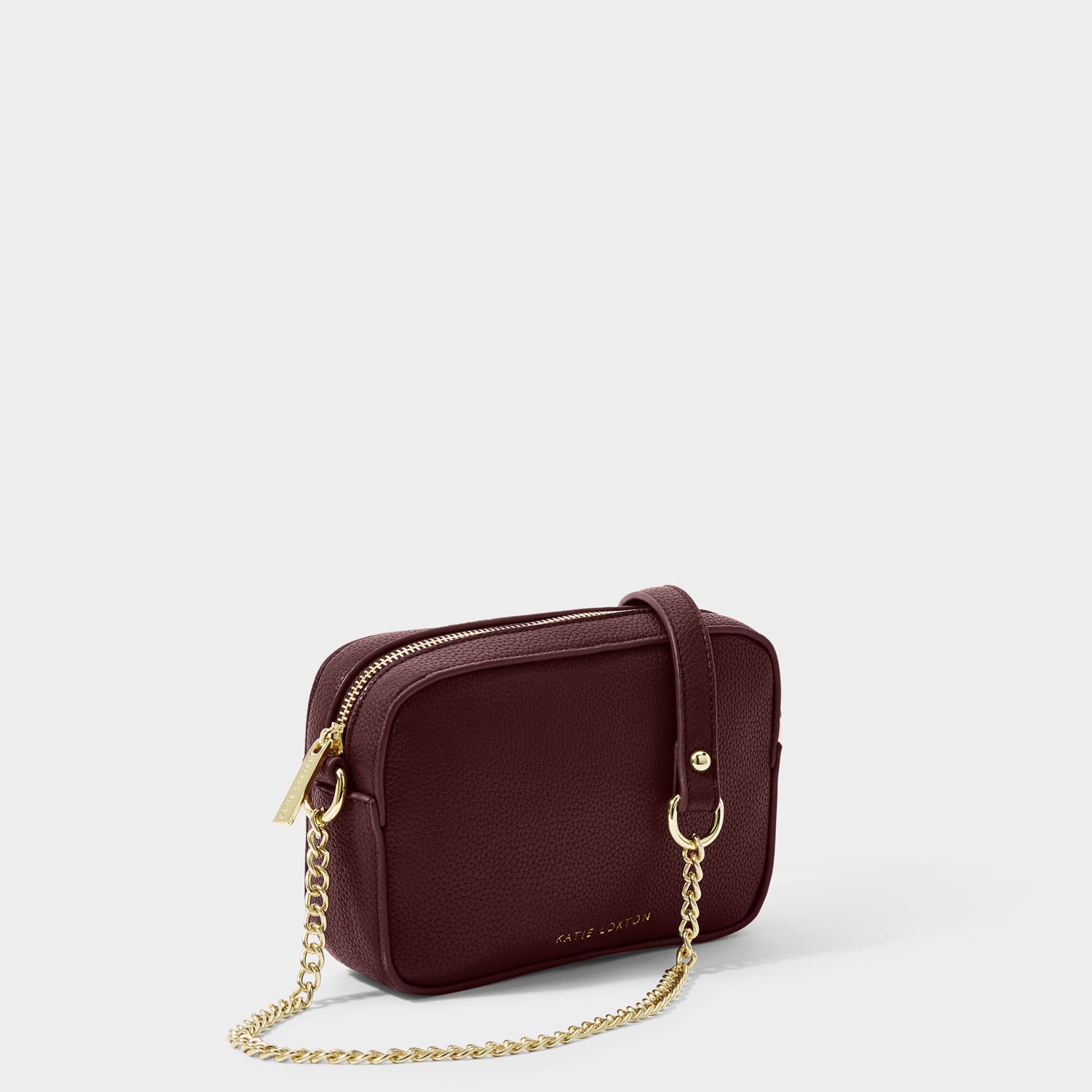 KATIE LOXTON Millie Small Womens Vegan Leather Chain Strap Mini Crossbody Clutch Handbag Purse Plum