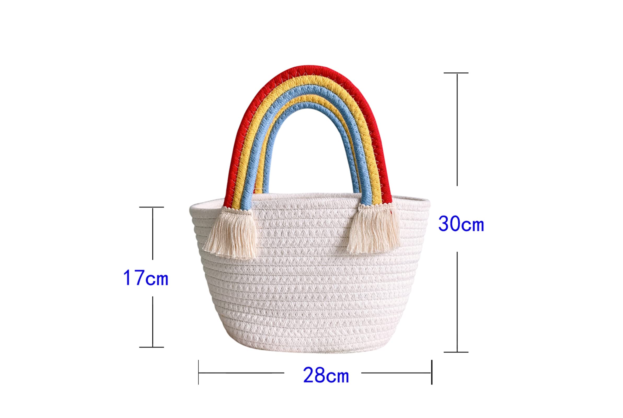 LOHGOU Women Girls Handwoven Cotton Handbag Rainbow Tassel Tote Bag Summer Beach Purse (Blue)