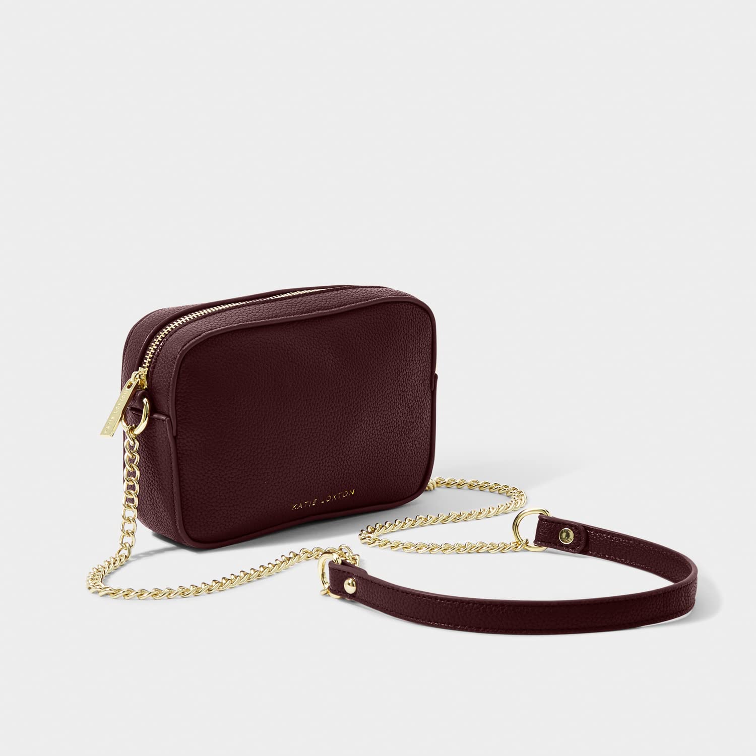 KATIE LOXTON Millie Small Womens Vegan Leather Chain Strap Mini Crossbody Clutch Handbag Purse Plum