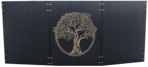 dnd dungeon master screen engraved maple wood three-panel dm screen with initiative tracker slot for d&d and rpgs (tree of life), black