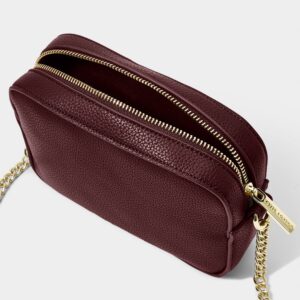 KATIE LOXTON Millie Small Womens Vegan Leather Chain Strap Mini Crossbody Clutch Handbag Purse Plum