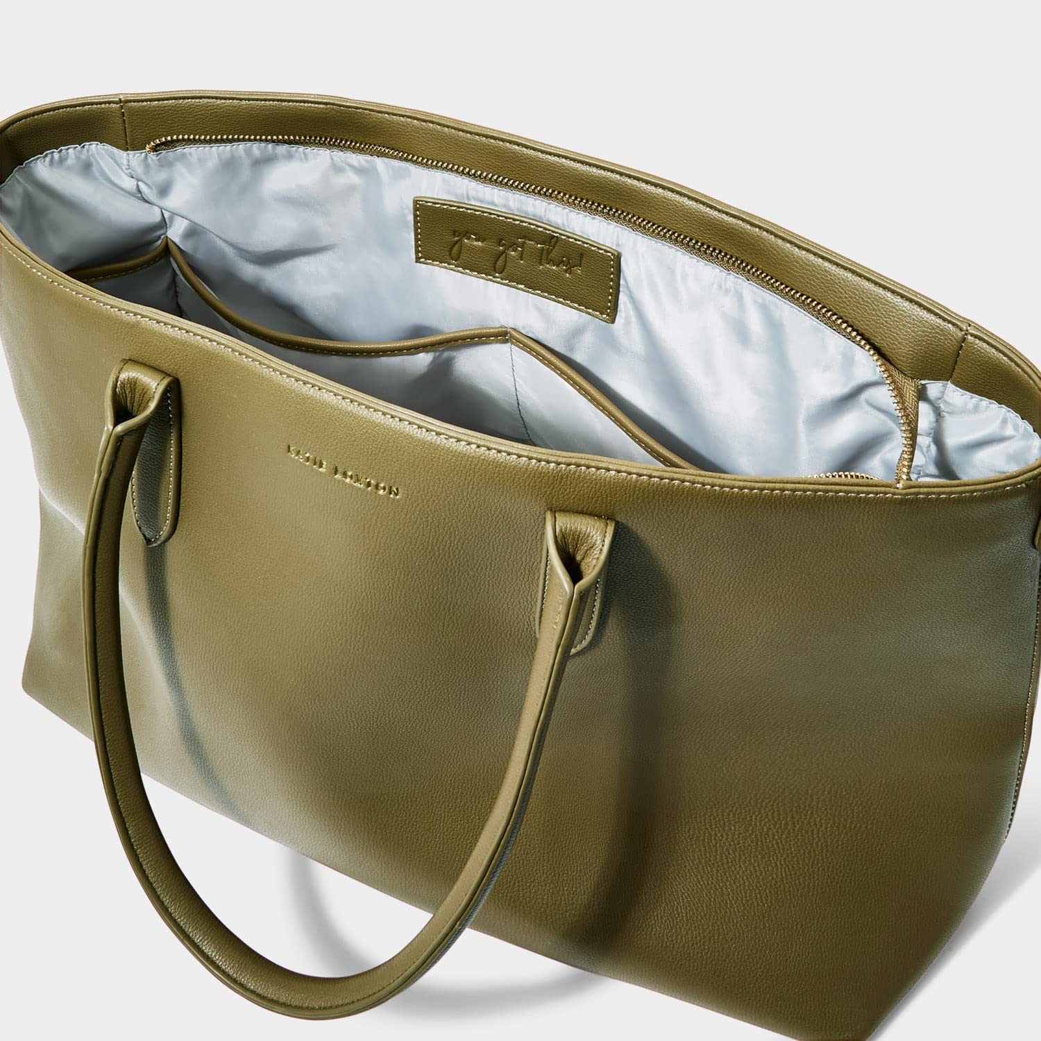 KATIE LOXTON You Got This Womens Vegan Leather Zippered Large Changing Tote Bag Organizer in Olive Green