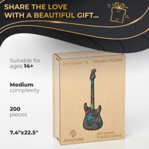 ZenChalet - Zen Guitar 200 Piece Puzzle - Unique Wooden Jigsaw Puzzles for Adults, Uniquely Shaped Pieces Craftsmanship - Rompe Cabeza para Adultos