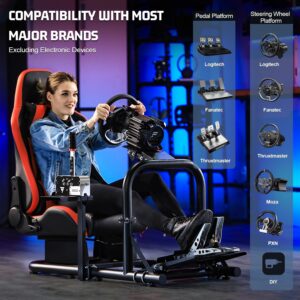 Marada Racing simulator Cockpit with Red Seat Fit for Logitech G25 G27 G29 G920,Thrustmaster/Fanatec race car seat, Adjustable driving simulator Steering Wheel Stand, Wheel,Pedal & Shifter Not Include