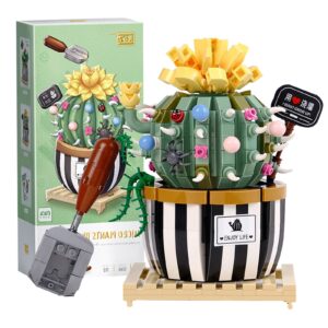 meiest mini bulbous cactus bonsai building blocks set,creative diy unique decoration home,artificial flowers bouquet plant construction building bricks toy for kids adult (cactus-2)