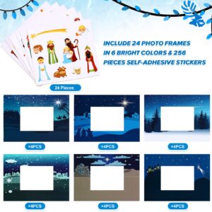 24 Packs Christmas Nativity Picture Frame Craft Kit DIY O Holy Night Crafts for Kids with 330 Pcs Stickers Gift for Kids' Paper Craft Kits Art Project Home Classroom Activities Birthday Party