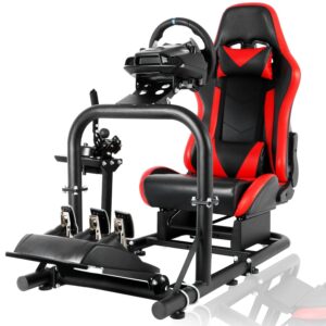 marada racing simulator cockpit with red seat fit for logitech g25 g27 g29 g920,thrustmaster/fanatec race car seat, adjustable driving simulator steering wheel stand, wheel,pedal & shifter not include