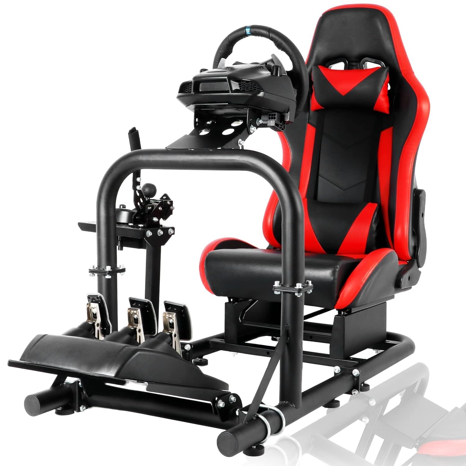 Marada Racing simulator Cockpit with Red Seat Fit for Logitech G25 G27 G29 G920,Thrustmaster/Fanatec race car seat, Adjustable driving simulator Steering Wheel Stand, Wheel,Pedal & Shifter Not Include