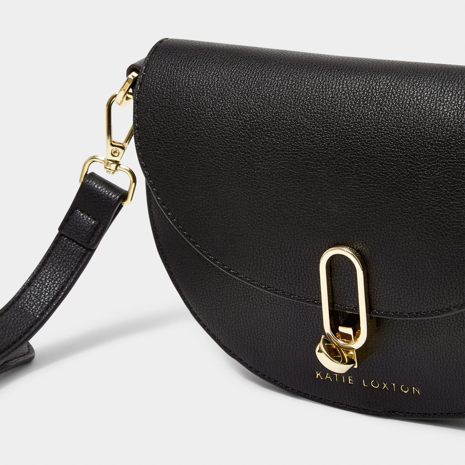 KATIE LOXTON Quinn Small Vegan Leather Convertible Crossbody Saddle Clutch Handbag Purse Black