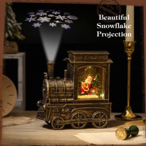 Lewondr Train Snow Globe, USB/Battery Operated Snow Globe with Snowflake Projector Water Swirling Glitter, Christmas Village Snow Globe with 6 Hour Timer, Gift for Girls Girlfriend Women, Bronze Gold