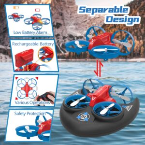 Toys for Boys Age 8-12-13, 3 in 1 Water Land and Air RC Boat RC Car, 2.4 GHz High Speed Remote Control Boat Car, Kids Drone 360° Spin and Flip, RC-Hovercrafts Pool Toys Outdoor Toys Boy Gift Ideas