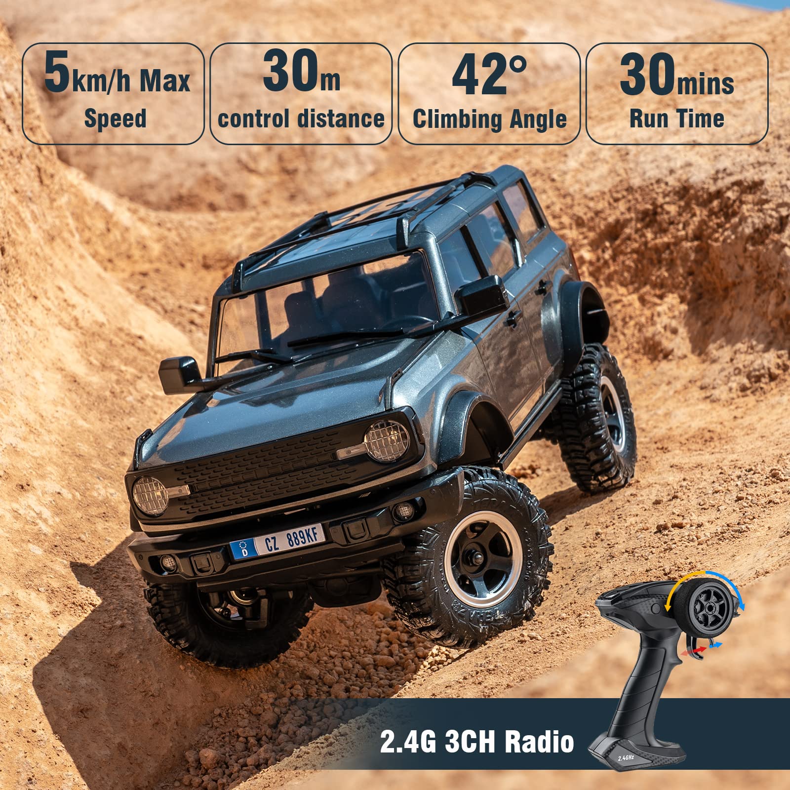 EAZYRC RC Crwaler 1/18 Scale Bronx RTR 4WD 2.4GHz RC Car Offroad Remote Control Car Model Vehicle RC Truck Electric Toy for Kids and Adults with LED Lights Transmitter Battery USB Charger Included