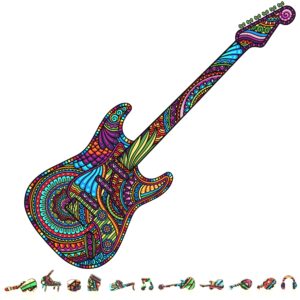 zenchalet - zen guitar 200 piece puzzle - unique wooden jigsaw puzzles for adults, uniquely shaped pieces craftsmanship - rompe cabeza para adultos