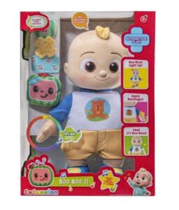 cocomelon official musical doll collection, soft plush body, jj + cody sing along friends (boo boo jj deluxe plush)