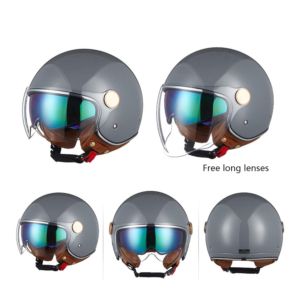 Open Face Helmets Light Breathable Street Sunscreen Moped Half Helmet with Sun Visor Cool Girl Style Retro Vespa Half Helmet for Men and Women Cruiser Scooter ATV, DOT Approved -E-L