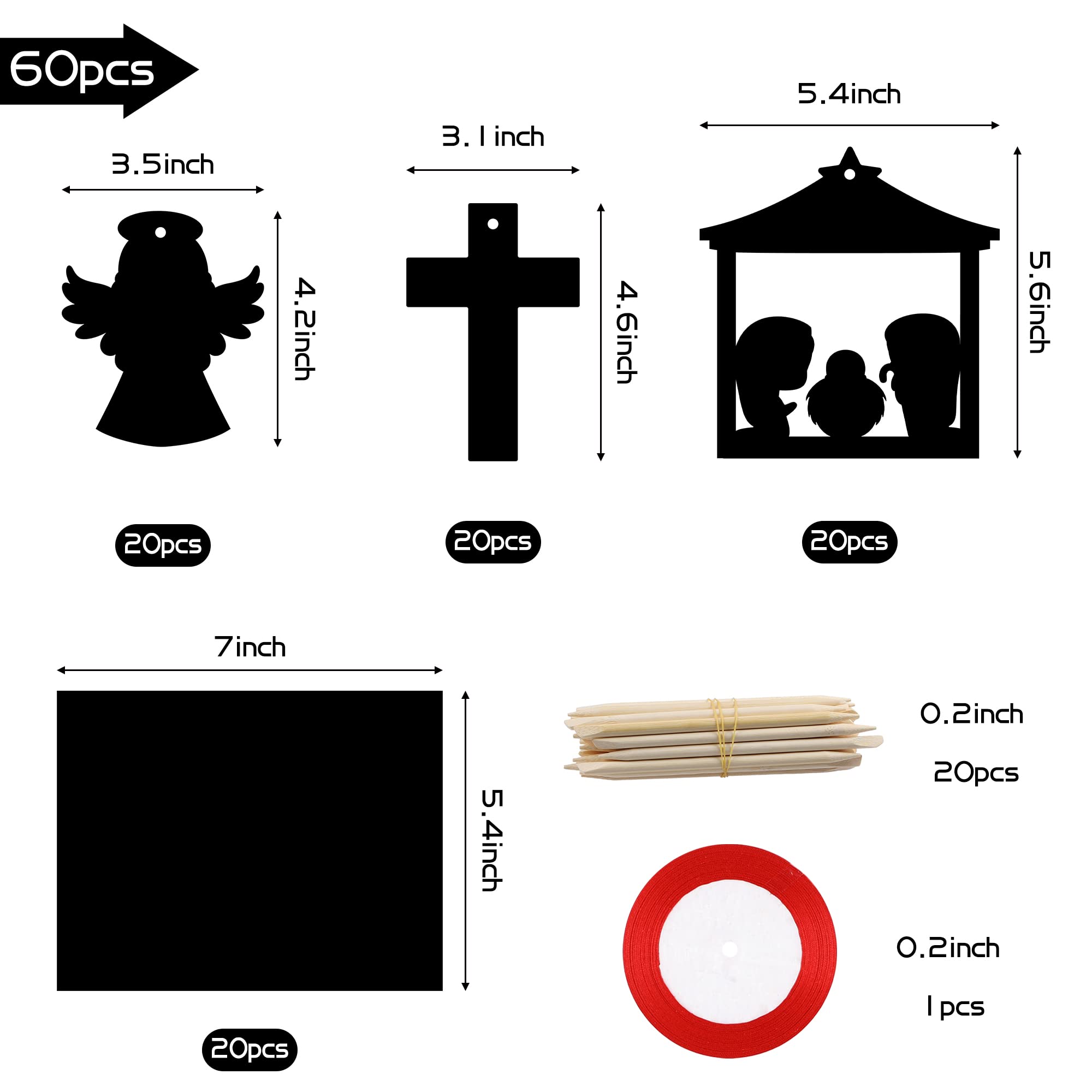 WATINC 80pcs Nativity Jesus Birth Scratch Paper Art Ornaments for Kids School Christmas DIY Religious Themed Party Magic Color Scratch Off Card Hanging Craft Jesus is The Reason for The Season