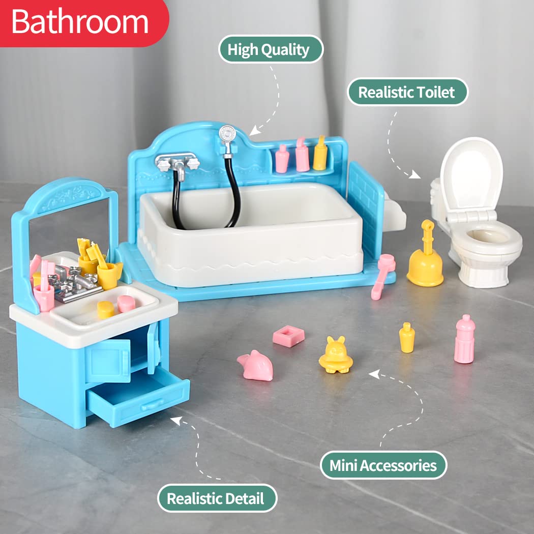 TAKIHON Dollhouse Furniture Set,Dollhouse Bathroom/Kitchen/Fridge/Washing Machine Laundry Set for Kids,Doll House Miniature Accessories,Educational Pretend Play Toys for Toddler,Boys,Girls