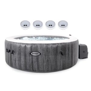 intex 28441ep purespa plus greywood 85" x 28" inflatable hot tub bubble jet spa with battery powered multi-colored led light for spas and hot tubs