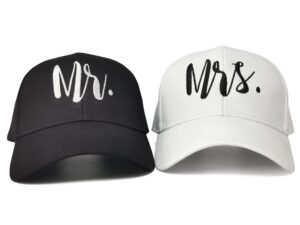 enodtter mr & mrs baseball hats, black white embroidered bride groom matching hats couples set, hubby wifey caps, newlywed honeymoon wedding gift