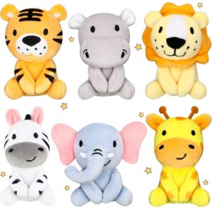 6 pcs mini stuffed forest animals jungle bulk plush animal toys 4 inch cute plush elephant lion giraffe for baby shower christmas birthday gift stuffer animal themed party decoration