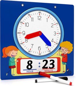 scribbledo writable dry erase learning clock for kids write & wipe demonstration clock for kids learning to tell time classrooms and homeschool supplies