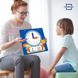 Scribbledo Writable Dry Erase Learning Clock for Kids Write & Wipe Demonstration Clock for Kids Learning to Tell Time Classrooms and Homeschool Supplies