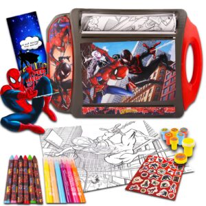 beach kids marvel spiderman art desk set - spiderman lap desk bundle with coloring pages, coloring utensils, stickers and more (superhero arts and crafts)