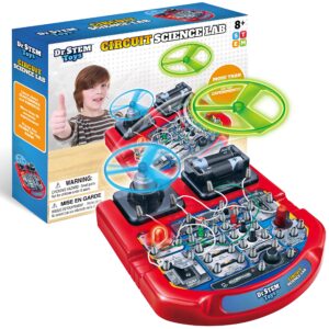 dr. stem toys circuit board for kids | fun educational science kit with real wires, led lights & a fan that actually flies | includes 18 cool science experiments for boys & girls ages 8 & up