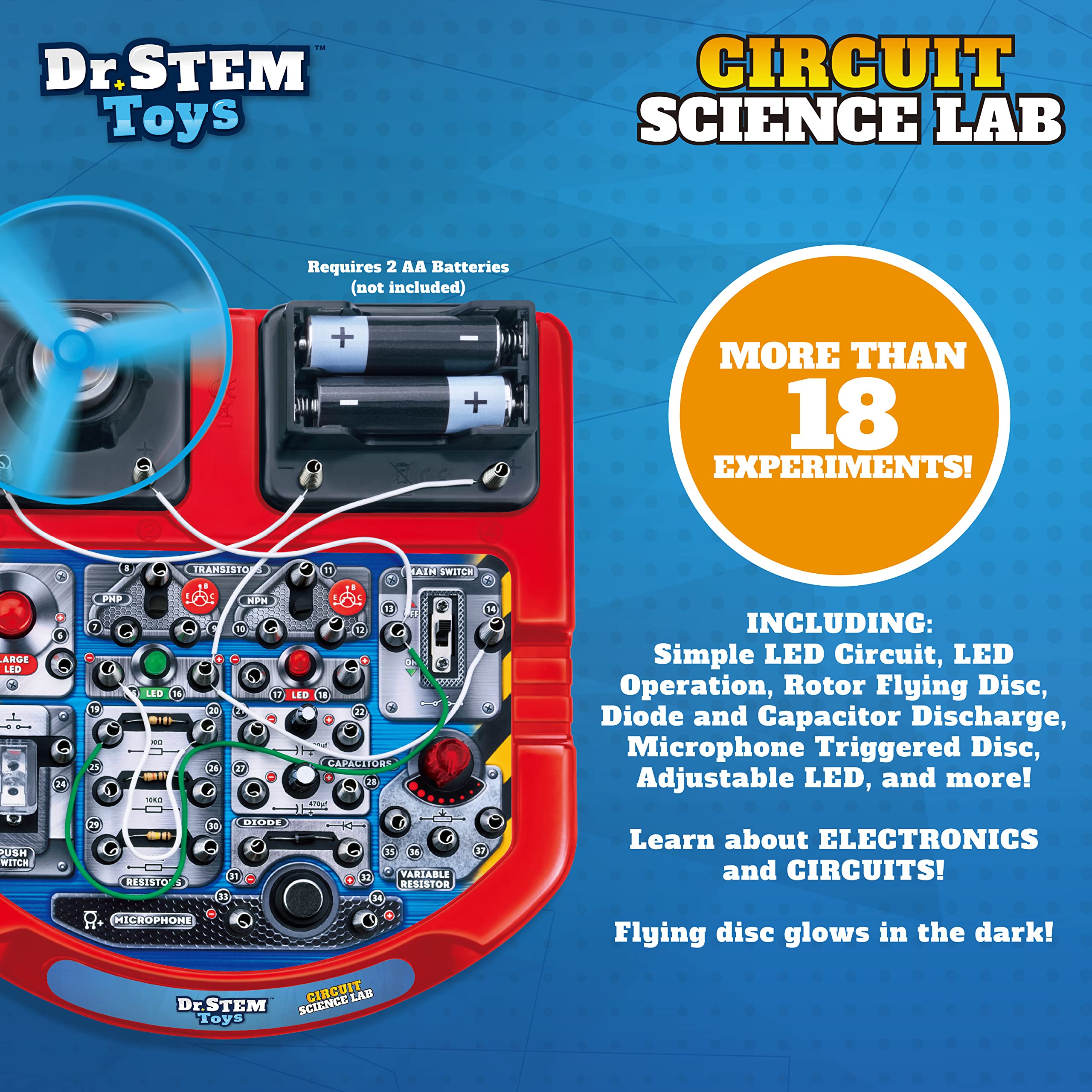 Dr. STEM Toys Circuit Board for Kids | Fun Educational Science Kit with Real Wires, LED Lights & a Fan That Actually Flies | Includes 18 Cool Science Experiments for Boys & Girls Ages 8 & Up