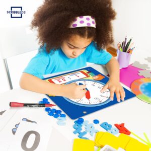 Scribbledo Writable Dry Erase Learning Clock for Kids Write & Wipe Demonstration Clock for Kids Learning to Tell Time Classrooms and Homeschool Supplies