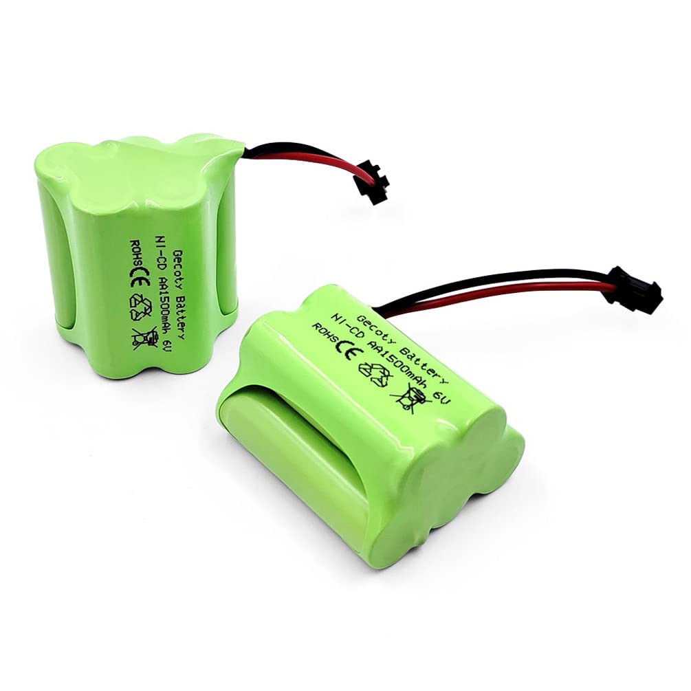 Gecoty 6V RC Battery, 2 Pack 1500mAh Ni-Cd Rechargeable 5-Cells AA Battery Packs with SM 2P Plug for Stunt RC Cars, Trucks, School Bus Toys, Outdoor Solar Light Batteries