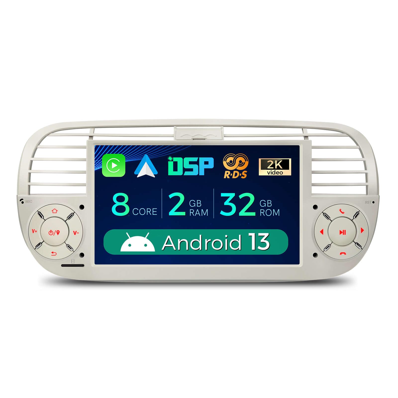 XTRONS for Fiat 500 (2007-2015) Touch Screen Radio, 7 Inch Android 13 Car Stereo for Fiat 500 Replacement Bluetooth Head Unit Built-in DSP Car Play Android Auto (Cream)