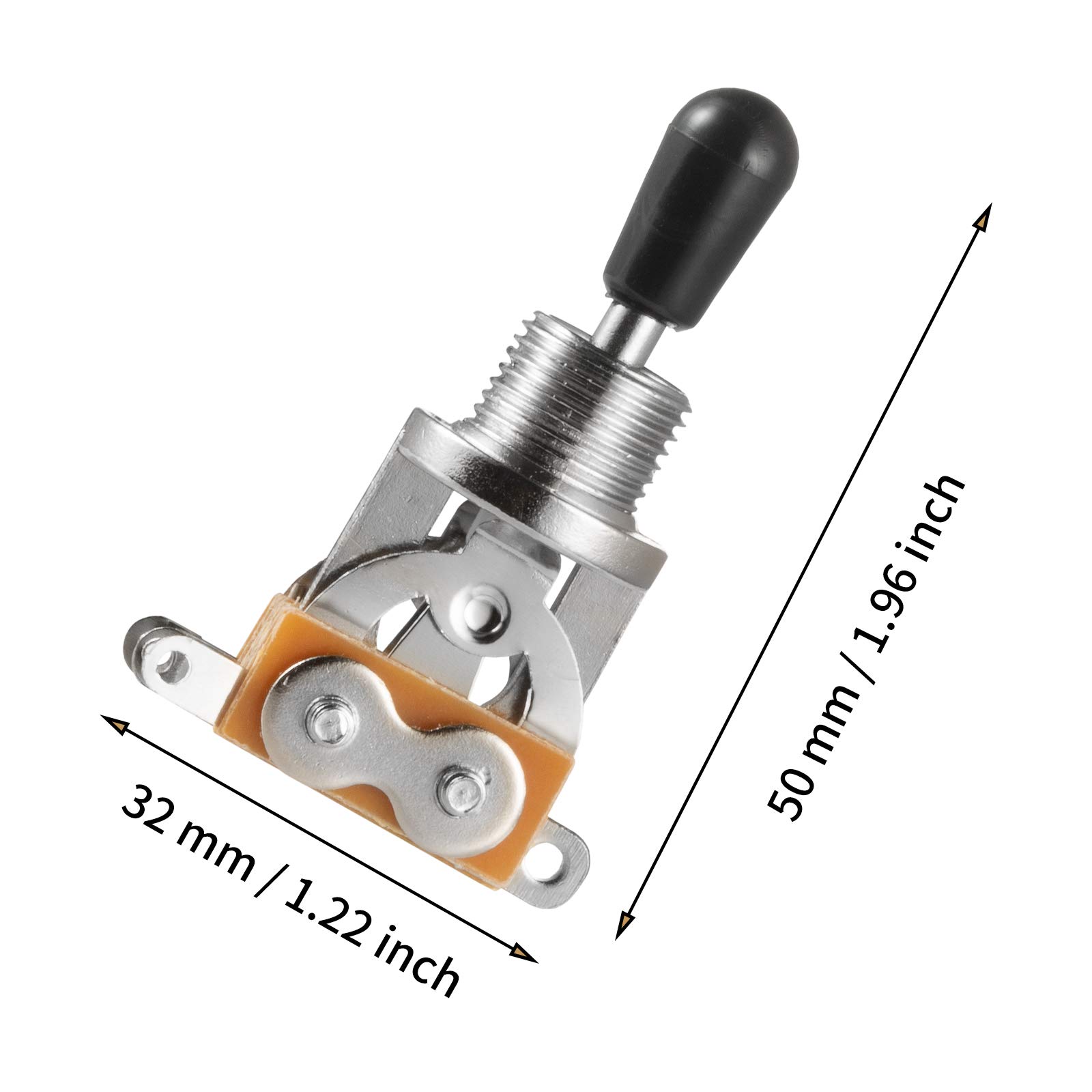 TintJungle 3 Way Short Straight Guitar Toggle Switch Pickup Selector with Tip Knob Caps Compatible with Gibson Toggle Les Paul Electric Guitars(Chrome Tip)