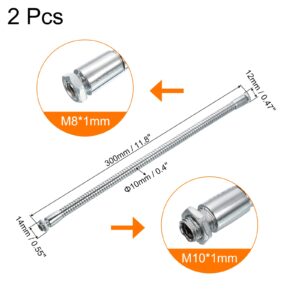 PATIKIL 11.8" Universal Gooseneck Hose, 2Pcs M10/M8 Fine Thread 10mm Metal Bendable Flexible Arm Gooseneck Tube Extension for Multifunction DIY, Silver Tone