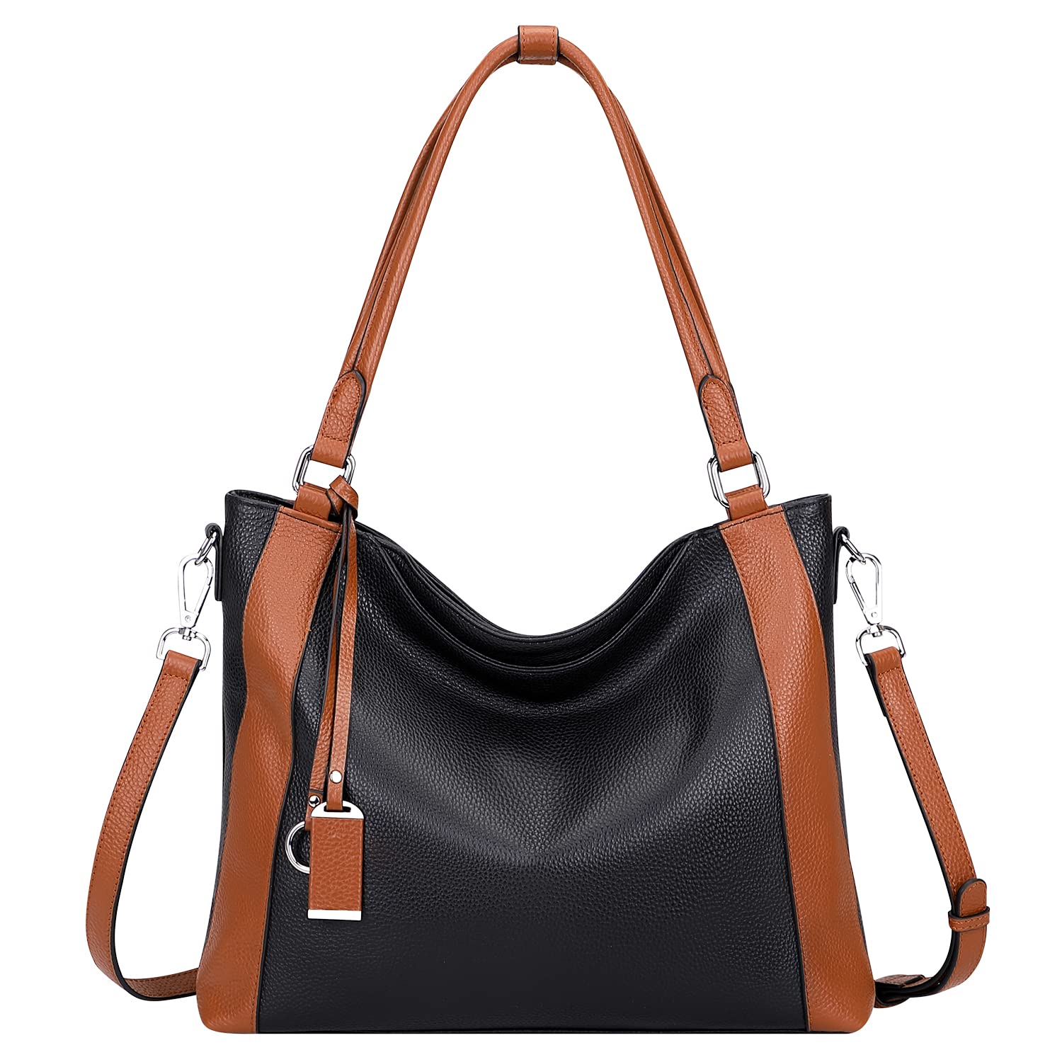 Over Earth Soft Leather Handbags for Women Shoulder Hobo Bag Large Tote Crossbody Bag (O103E Black/Brown)