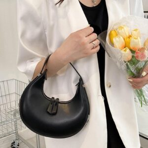 ZUKKY The Women's Bag High-Grade Texture Fashion Temperament Niche One-Shoulder Armpit Hand-Held Crescent Bag Black