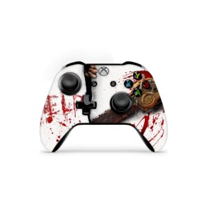 zoomhitskins controller skin compatible with x1 s and x1 x, vinyl sticker technology, horror chainsaw blood stain white red wall, durable, 1 skin, made in the usa