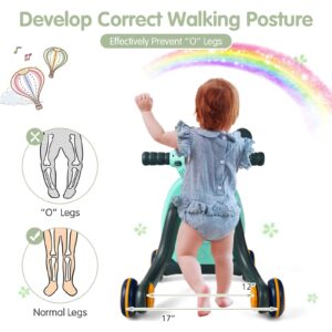 BABY JOY 2 in 1 Sit to Stand Learning Walker, Early Education Activity Center with Lights, Sounds and Ball Game, Baby Push Walker for Toddler Boys Girls (Green)