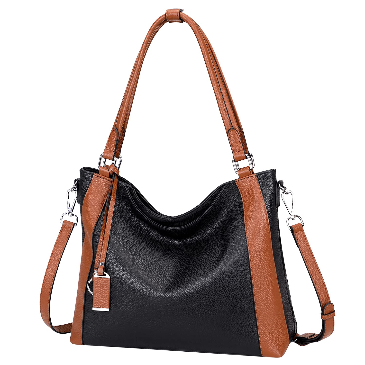 Over Earth Soft Leather Handbags for Women Shoulder Hobo Bag Large Tote Crossbody Bag (O103E Black/Brown)