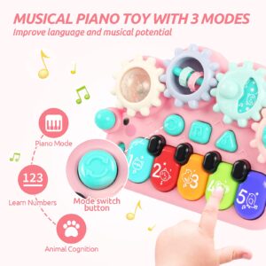 BAOLI Baby Piano Toys 18 Months, Kids Piano Keyboard with Gears Game, Light Up Musical Toys for Toddlers Boys Girls, Early Educational Music Toy, Kids Birthday Gift Pink